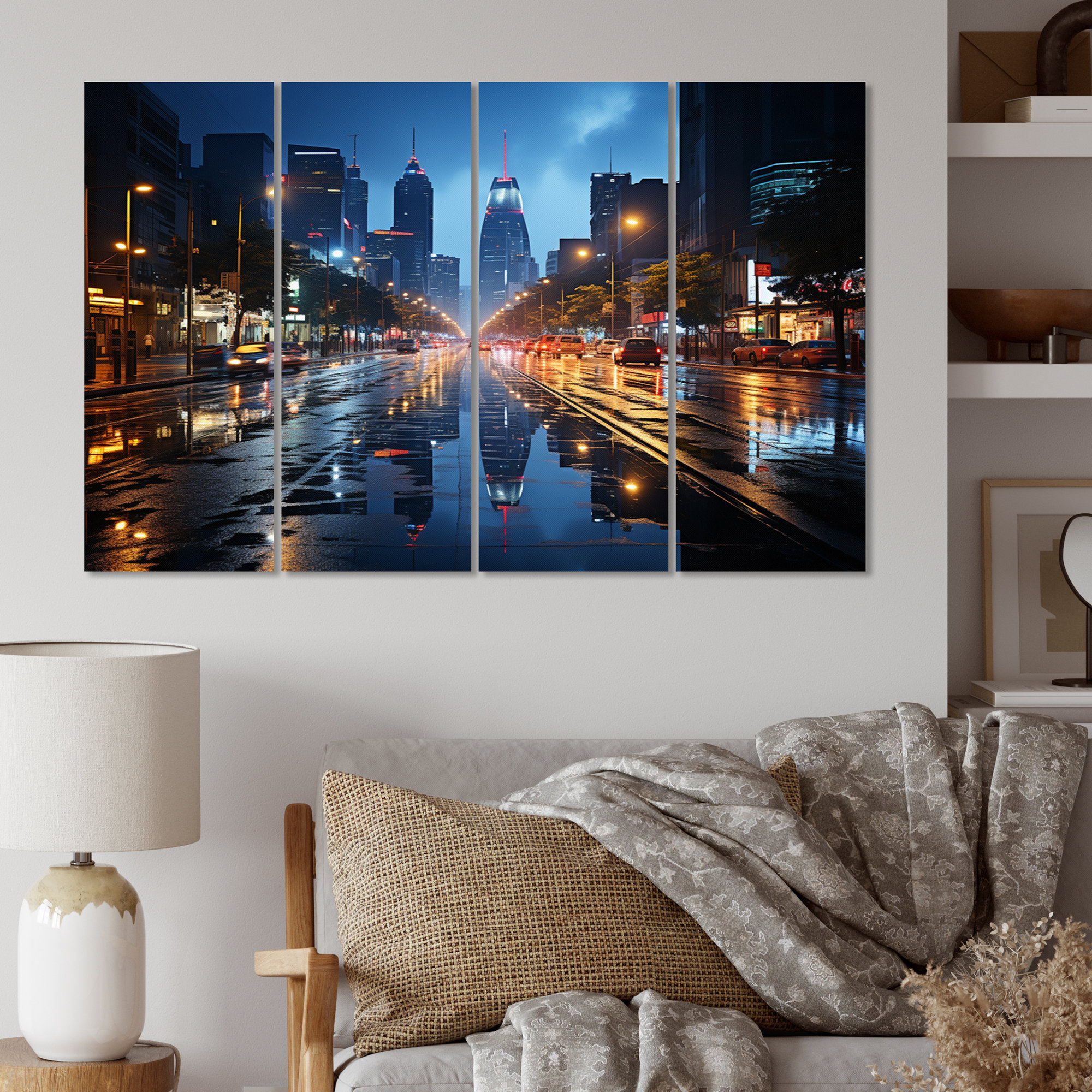 Ebern Designs Thailand City Nightscape II On Canvas 4 Pieces Print | Wayfair